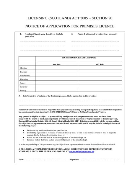 Fillable Online Licensing Scotland Act 2005 Section 20 Notice Of Application For Premises