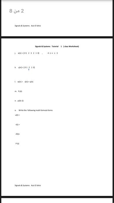 Solved Signals Systems Tutorial Class Worksheet Plot Chegg Com
