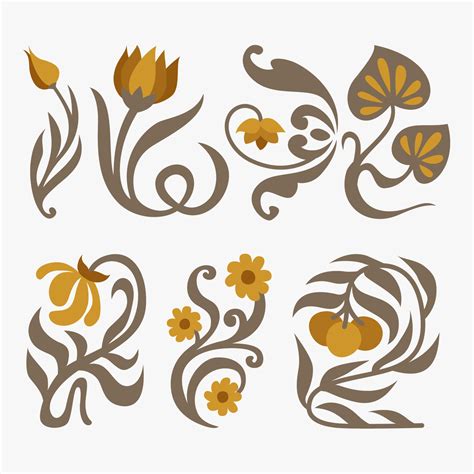Decorative Flowers In Art Nouveau Style Vintage Old Retro Style