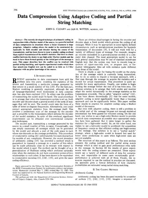 Data Compression Using Adaptive Coding And Partial String Matching Pdf Discrete Fourier