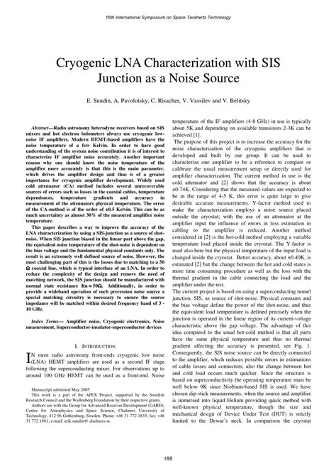 Pdf Cryogenic Lna Characterization With Sis Junction As A Noise Source