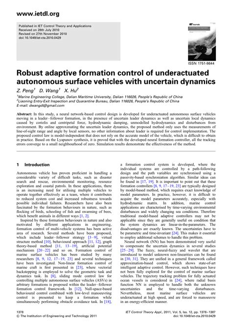 Pdf Robust Adaptive Formation Control Of Underactuated Autonomous Surface Vehicles With