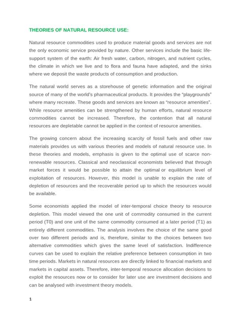 Natural Resource Use Theories Explained Pdf Market Economics