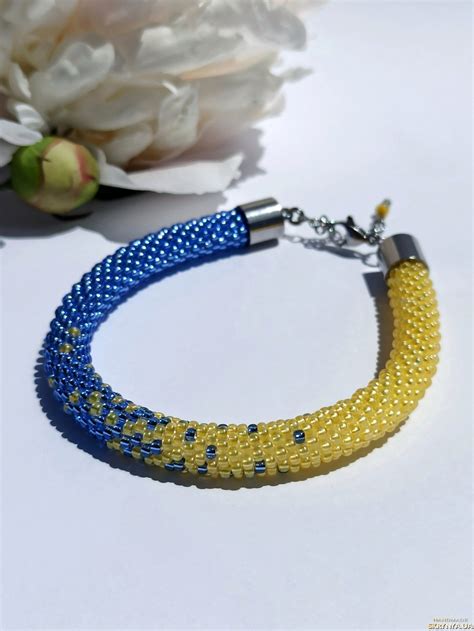 Купити Жовто блакитний браслет з бісеру Skrynya Ua