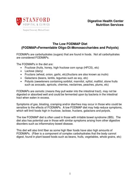 Stanford University Low Fodmap Diet Handoutpdf Foods Food And Wine