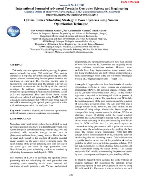 Pdf Optimal Power Scheduling Strategy In Power Systems Using Swarm