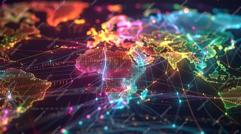 Premium Photo A Visual Representation Of The World Map Featuring Lines Connecting Various Dots