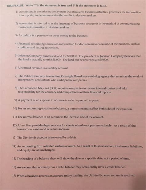 Solved TRUE FALSE Write T If The Statement Is True And F If Chegg Com