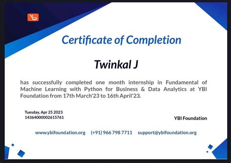 twinkal jumale on linkedin ybifoundation machinelearning dataanalytics internship