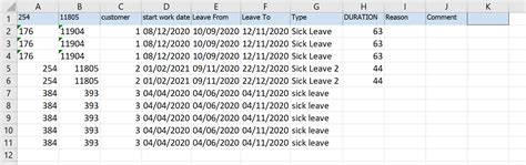 Table Of Employee Sick Leave In Excel By Using Vba Macro Stack Overflow