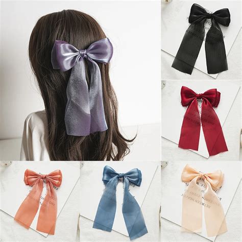 1 개 큰 활 헤어 클립 새틴 밝은 컬러 헤어핀 긴 리본 헤어핀 여자 헤어 액세서리 여성용 Bowknot 헤어핀여성 헤어