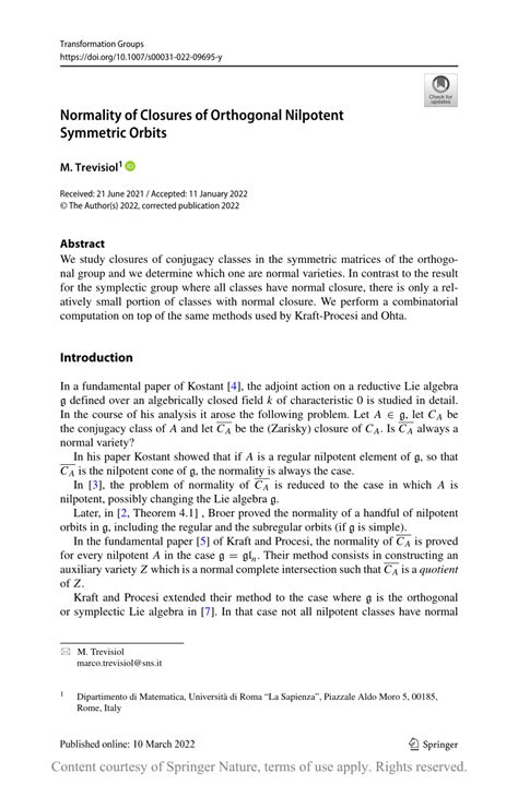 Pdf Normality Of Closures Of Orthogonal Nilpotent Symmetric Orbits