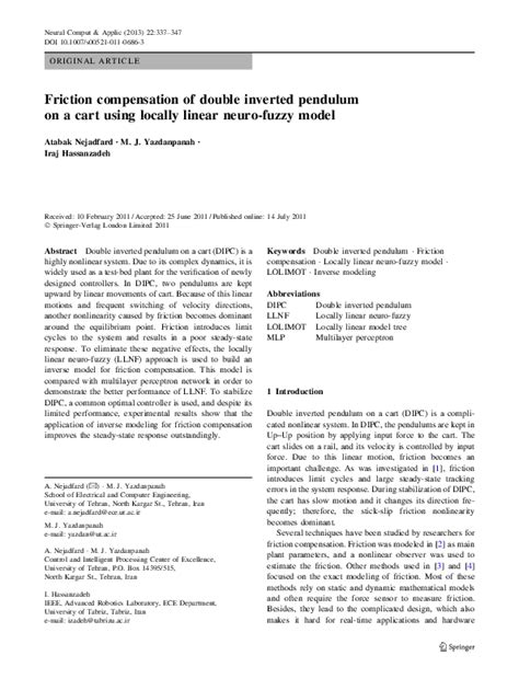 pdf friction compensation of double inverted pendulum on a cart using