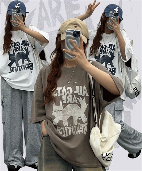 올캣츠 오버핏 반팔티 캣츠반팔 루즈핏 박스핏 에이블리