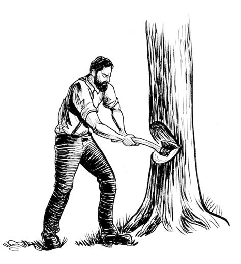 Premium Photo A Man Chopping A Tree With A Axe