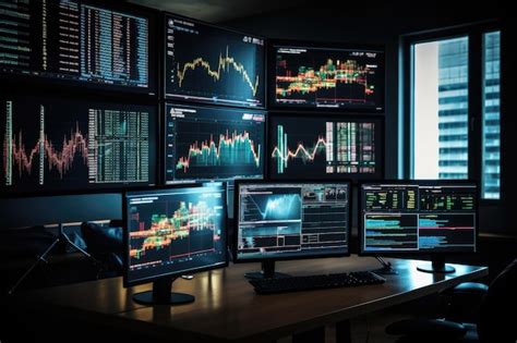 Premium Photo A Desk Filled With Numerous Computer Monitors Creating An Efficient And