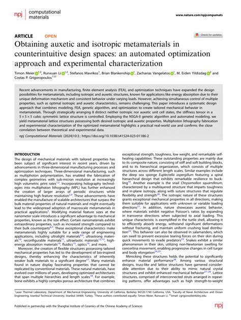 Pdf Obtaining Auxetic And Isotropic Metamaterials In Counterintuitive Design Spaces An