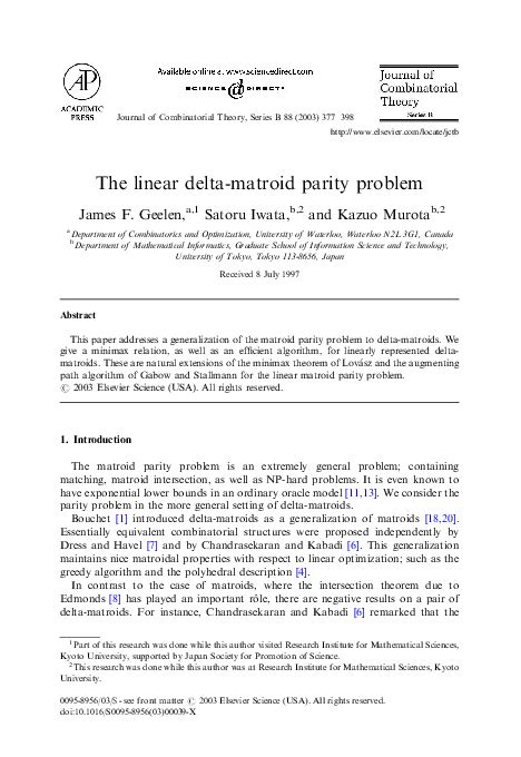 Pdf The Linear Delta Matroid Parity Problem