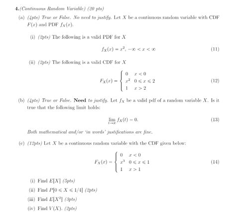Solved 4continuous Random Variable 20 Pts A 4pts