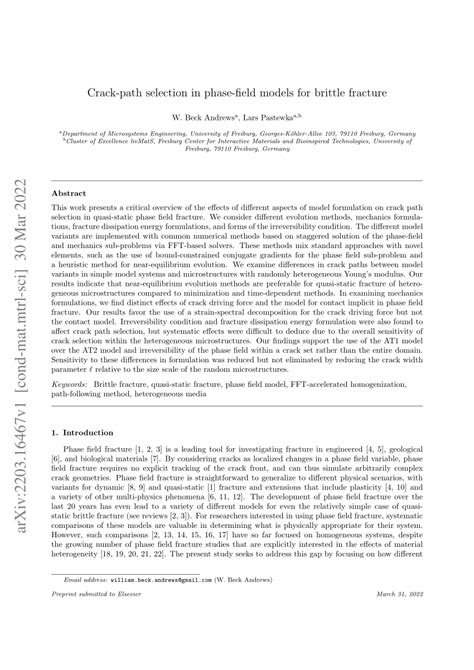 Pdf Crack Path Selection In Phase Field Models For Brittle Fracture