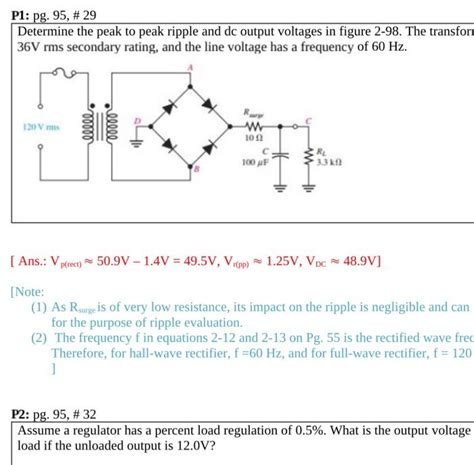 solved determine the peak to peak ripple and dc output