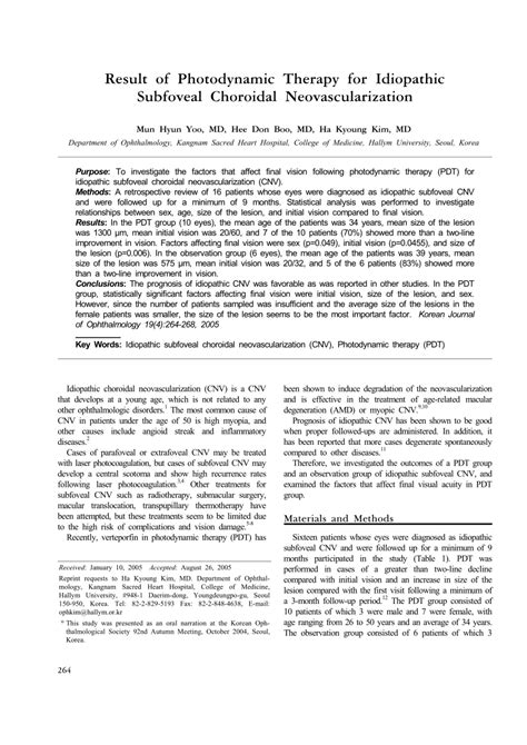 Pdf Result Of Photodynamic Therapy For Idiopathic Subfoveal Choroidal Neovascularization