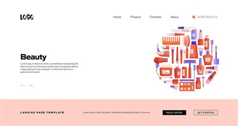 플랫 만화 스타일의 뷰티 컨셉 컬러풀 한 벡터 일러스트레이션 미용 바디 케어 및 화장품 관련 현대 벡터 일러스트 사이트 방문