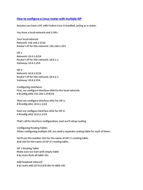 How To Configure A Linux Router With Multiple Isp Pdf Router Computing Ip Address
