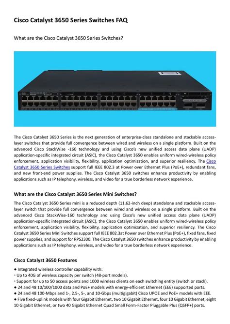 Ppt Cisco Catalyst 3650 Series Switches Faq Powerpoint Presentation
