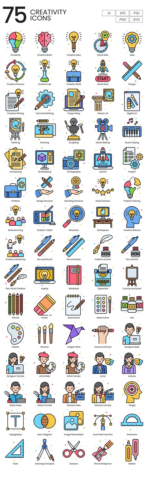 75 Creative Expression Icon Set Flat Icons