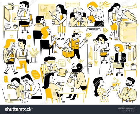 Cute Character Dooddle Illustration Business Office Stock Vector