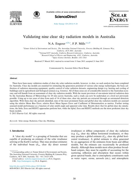 Pdf Validating Nine Clear Sky Radiation Models In Australia