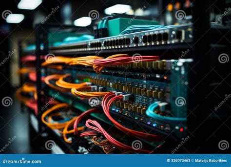 Multiple Ethernet Cables Connected To Server Rack In Data Center For Network Connectivity Stock