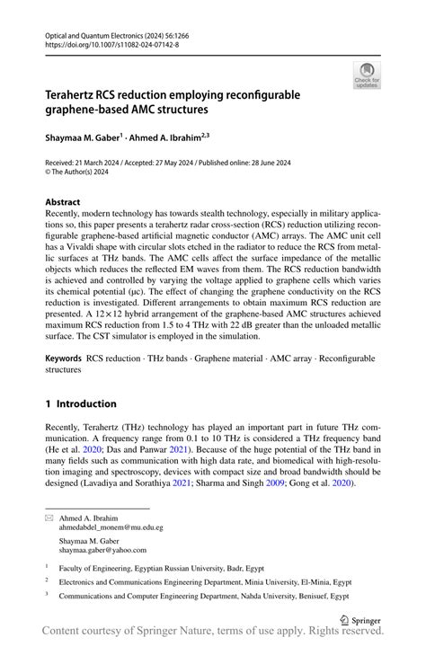 Pdf Terahertz Rcs Reduction Employing Reconfigurable Graphene Based Amc Structures