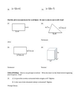 Polynomials Quiz By Pre Algebra And Algebra TPT
