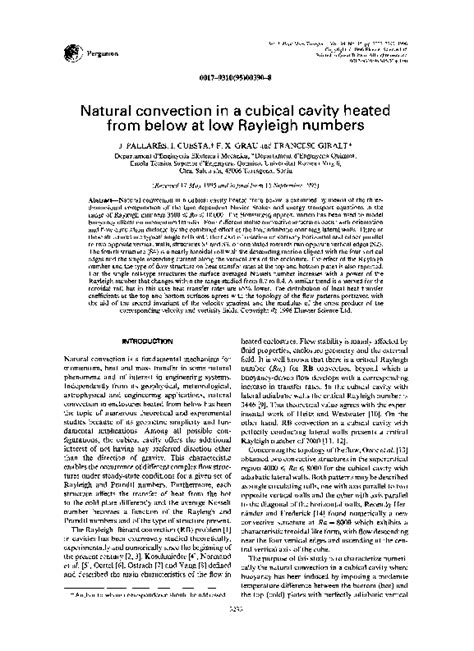 Pdf Natural Convection In A Cubical Cavity Heated From Below At Low