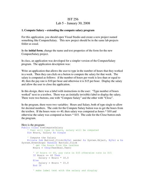 Lab 5 Compute Salary Extending The Compute Salary Program Ist 256 Docsity