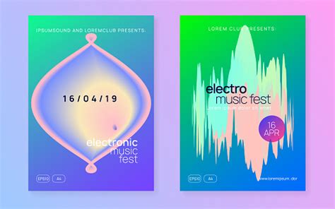 뮤직 파티 브로셔 디자인을 위한 멤피스 패턴 디스코 와 전시회 벡터 세트를 위한 밝은 결함 리니어 하우스 페스트 핑크와 블루 뮤직 파티 Dj에 대한 스톡 벡터 아트 및 기타