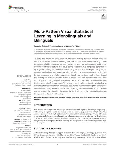 Pdf Multi Pattern Visual Statistical Learning In Monolinguals And Bilinguals