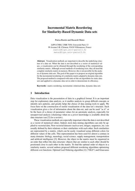 Pdf Incremental Matrix Reordering For Similarity Based Dynamic Data Sets