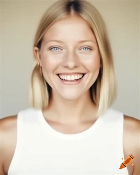 Athletic Young Woman With Blond Hair And Pale Blue Eyes Wearing