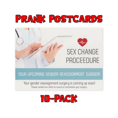 Prank Postcards 10 Pack Sex Change Procedure Reminder Pranks Practical Jokes Gags Revenge Send