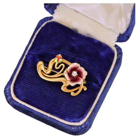 Antique Enamel Flower Brooch Of 14k Gold By Krementz For Sale At 1stdibs