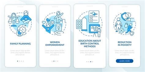Solutions To Overpopulation Blue Onboarding Mobile App Screen Walkthrough 4 Steps Editable