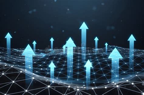 Digital Landscape With Glowing Blue Arrows From Grid Structure Futuristic Data Theme Stock