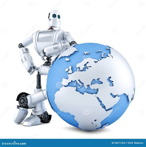 robot with earth globe isolated contains clipping path stock illustration illustration of