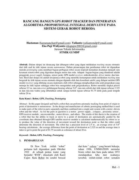 Pdf Rancang Bangun Gps Robot Tracker Dan Penerapan Algoritma Proportional Integral Derivative