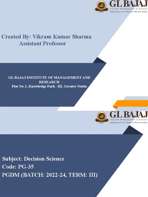 Introduction To Decision Science And Probability Course At Gl Bajaj