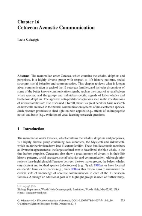 Pdf Cetacean Acoustic Communication