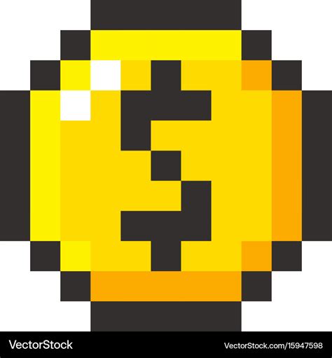 Pixel Art Golden Coin Dollar Retro Video Game Vector Image